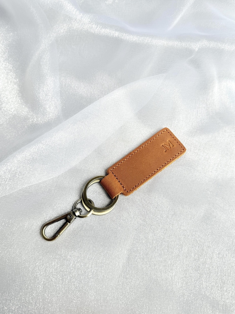 Personalised Leather Keychain for Men, Custom Monogram Keyring ...