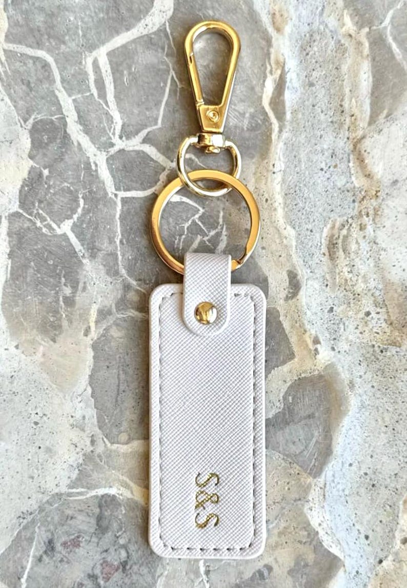 Personalised Leather Keychain With Initials, Custom Monogram Keyring ...