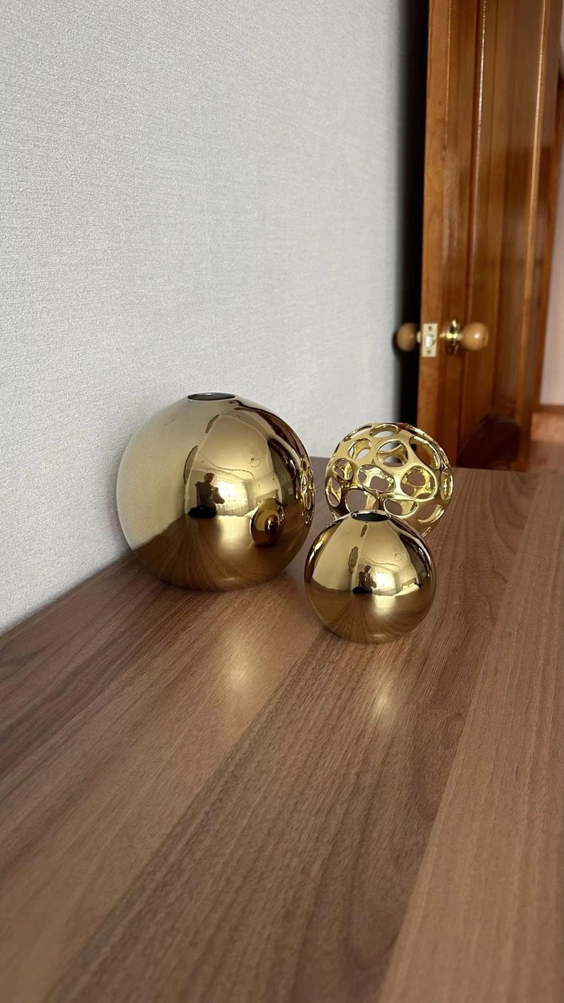 Ceramic Ball Flower Vase Ceramic Pot Artifical Flowers Round Decorative ...