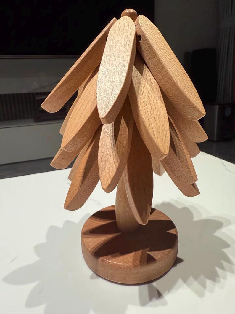 Wooden Trivets for Hot Dishes Folding Tree Shape Black Walnut Table Mat ...