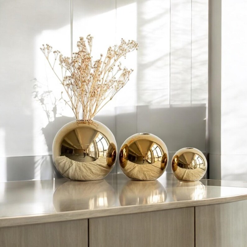 Ceramic Ball Flower Vase Ceramic Pot Artifical Flowers Round Decorative ...