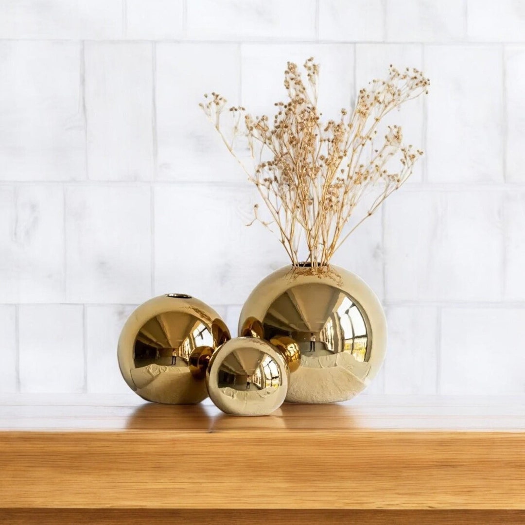 Ceramic Ball Flower Vase Ceramic Pot Artifical Flowers Round Decorative ...