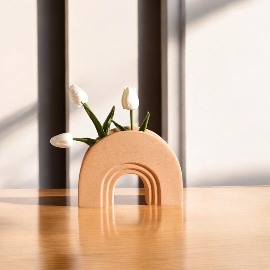 Ceramic Vase Arch Bridge Vase Semicircle Geometric Stripes Hollow Color ...