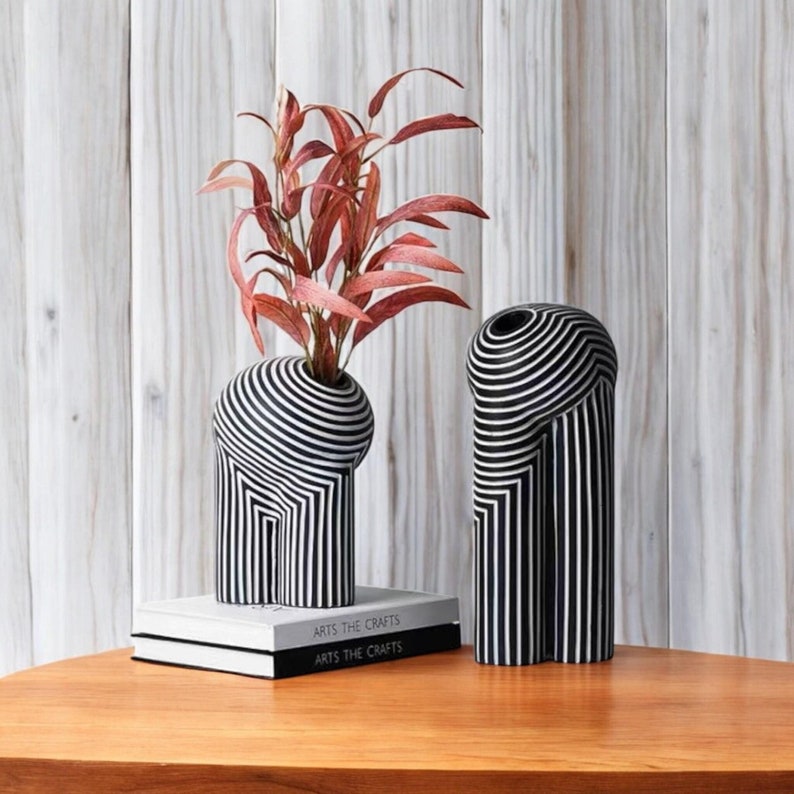 Modern Abstract Ceramic Vase Black and White Geometric Vases Unique Art ...