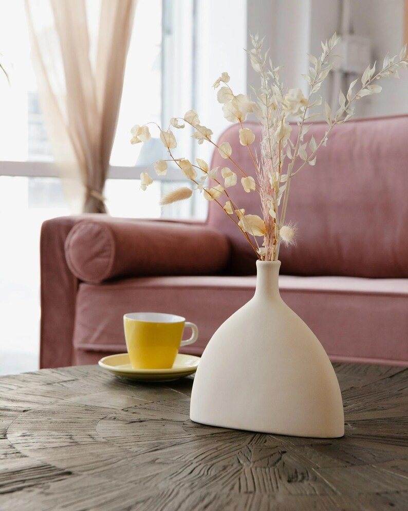 Ceramic Vase Abstract White Flower Vase Elegant Tabletop Accent - Etsy