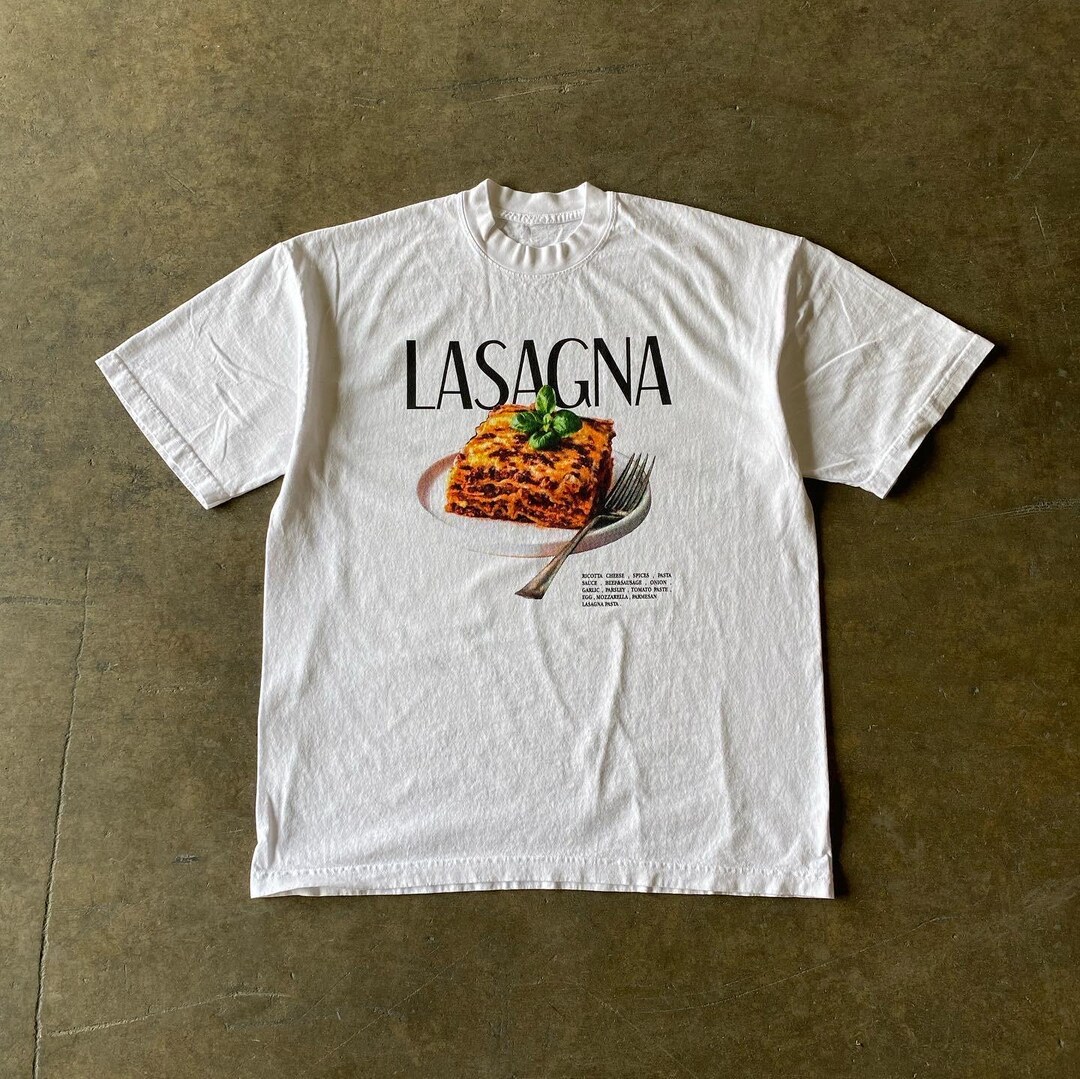 Lasagna Graphic Tee Shirt Italian Pasta Lovers T-shirt Unisex Casual Crew Neck Top Vintage Style ...