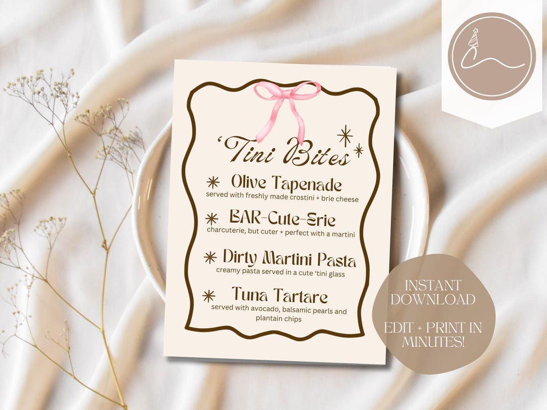 A Tini Bit Older Birthday Party Menu Template, Tini Bites Menu Template ...