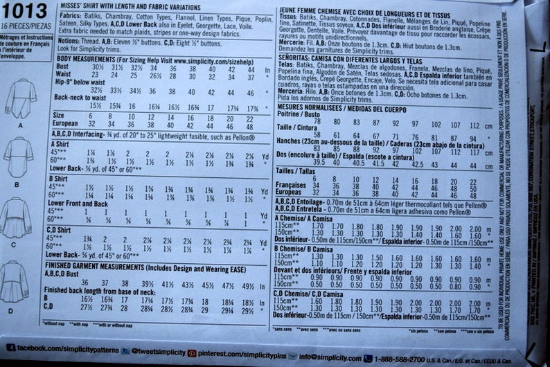 Simplicity 1013 Misses Shirts With Length and Fabric Variations by in K ...