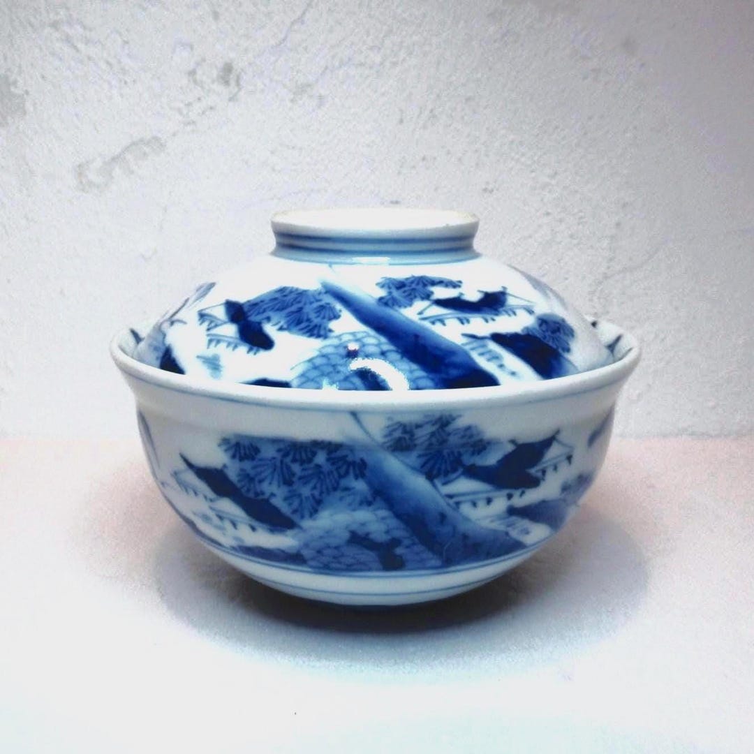Old Arita Ware, Blue and White ''landscape Pattern'' Soup Bowl With Lid ...