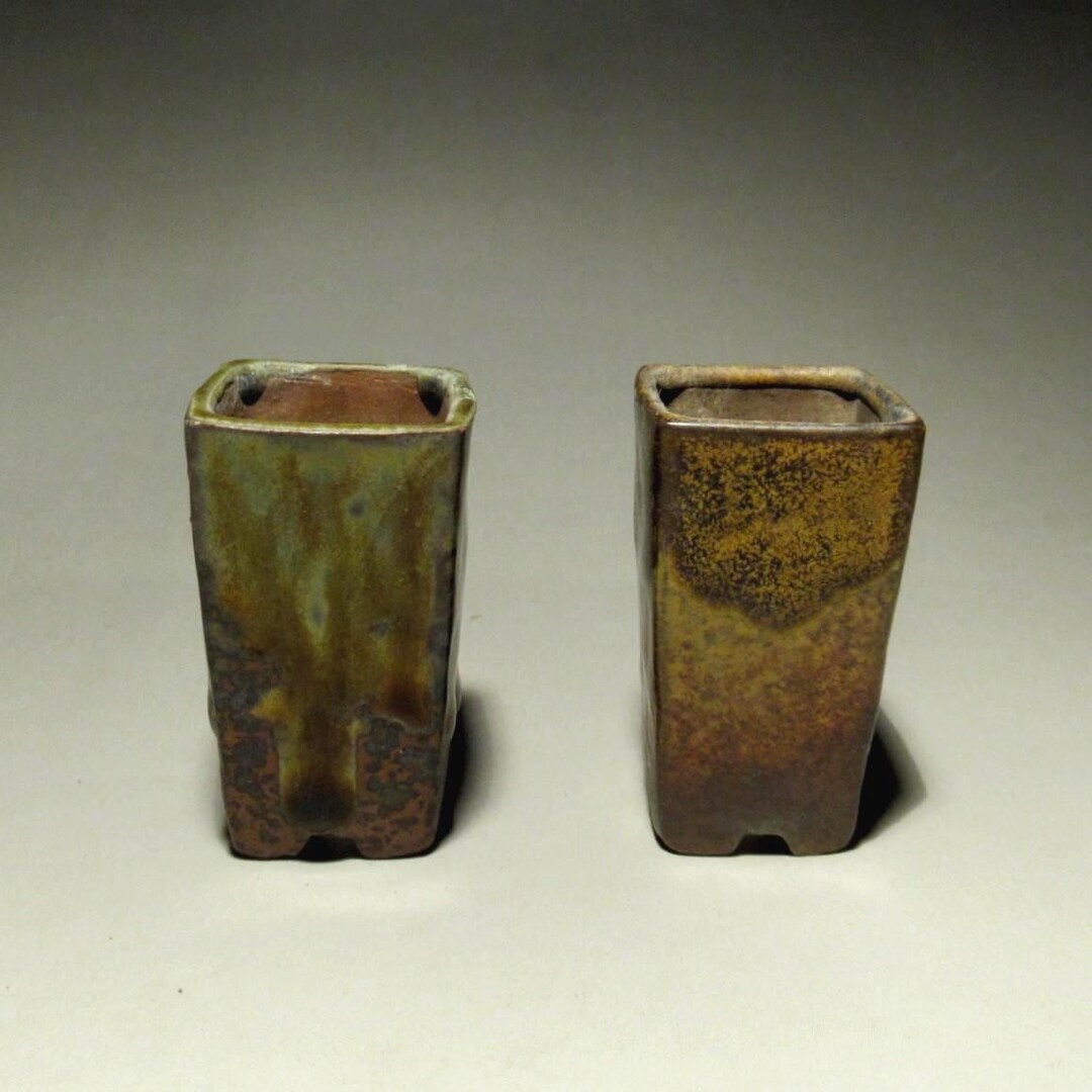 Seto-yaki Dripping Ash Glaze Mini Bonsai Pot Set. 1970s Vintage ...