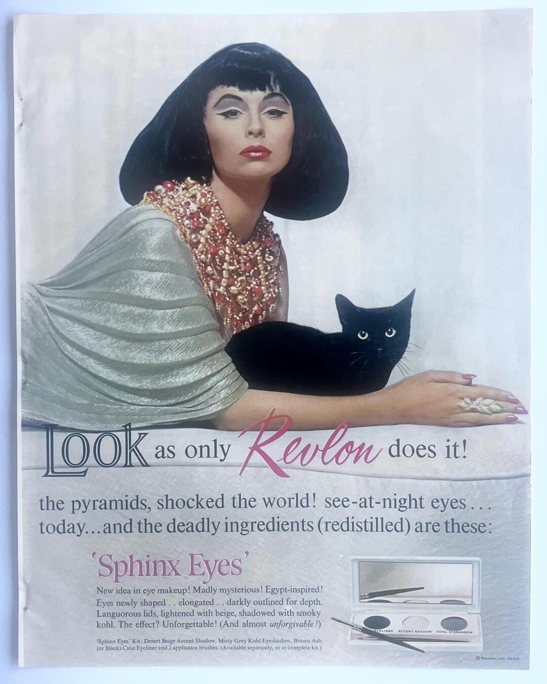 1962 Revlon 'sphinx Eyes' Vintage Magazine Advertisement, Cleopatra ...