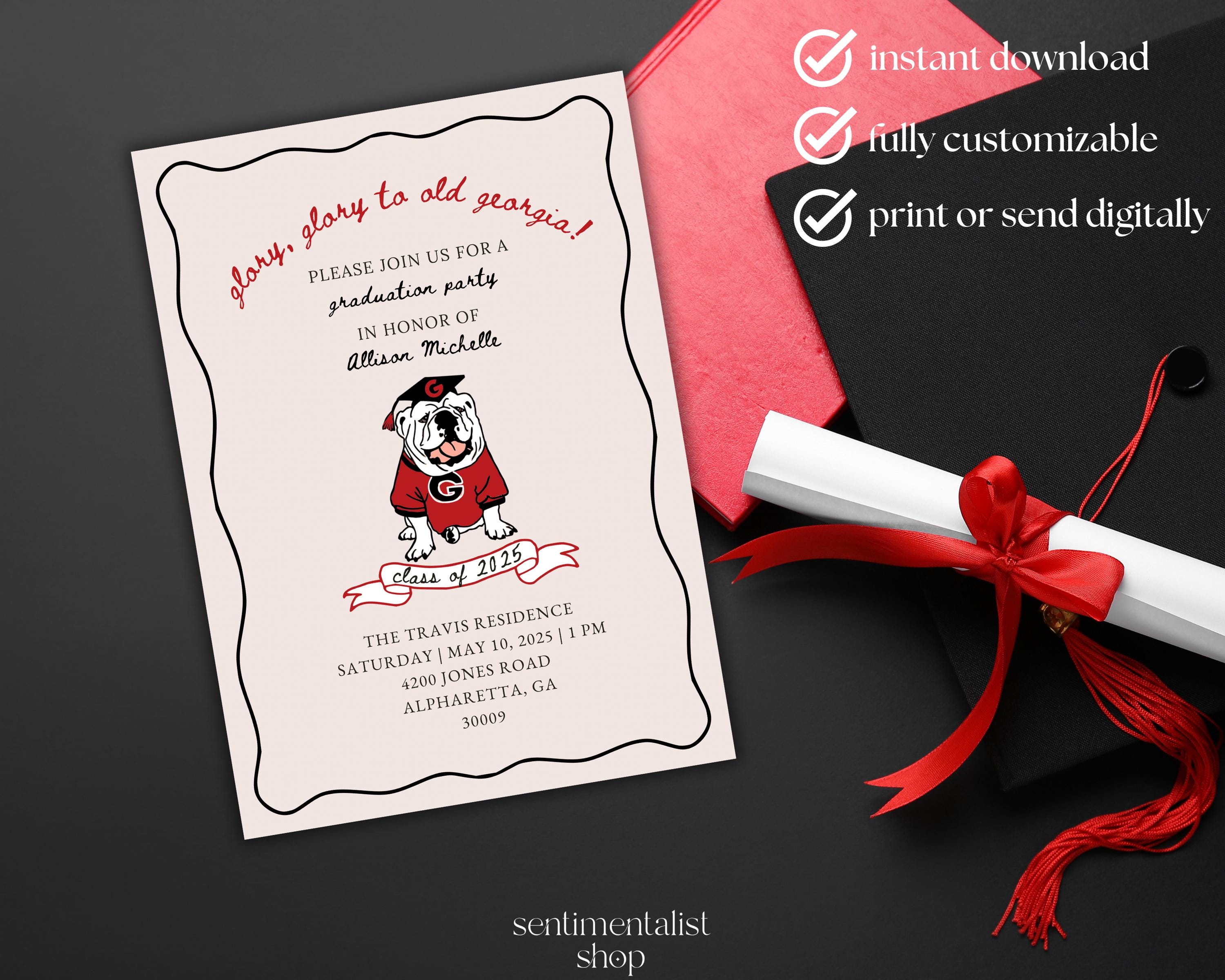 Hand-drawn University of Georgia Graduation/party Invitation Template ...