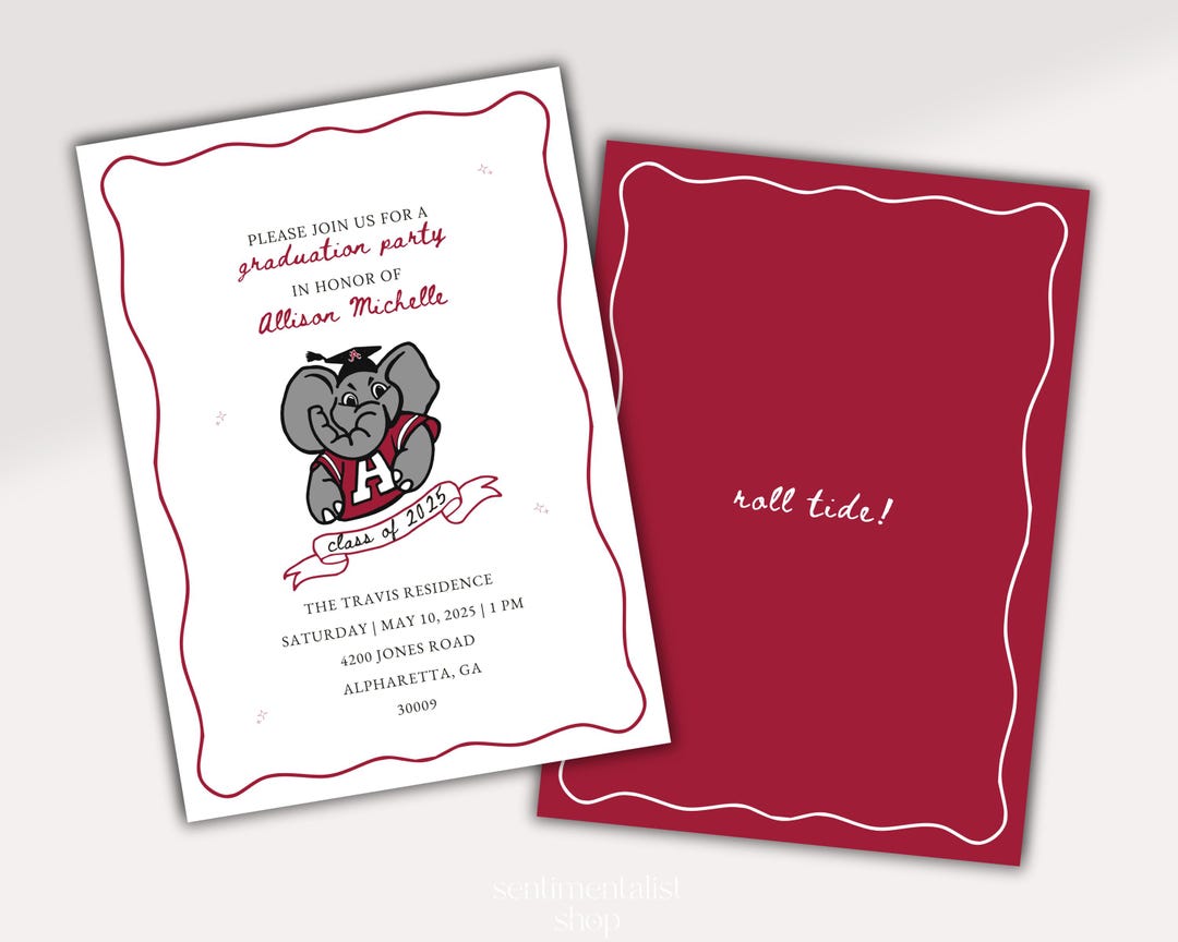 Hand-drawn University of Alabama Graduation/party Invitation Template ...