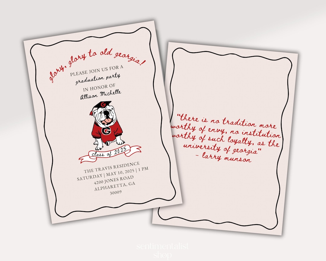 Hand-drawn University of Georgia Graduation/party Invitation Template ...