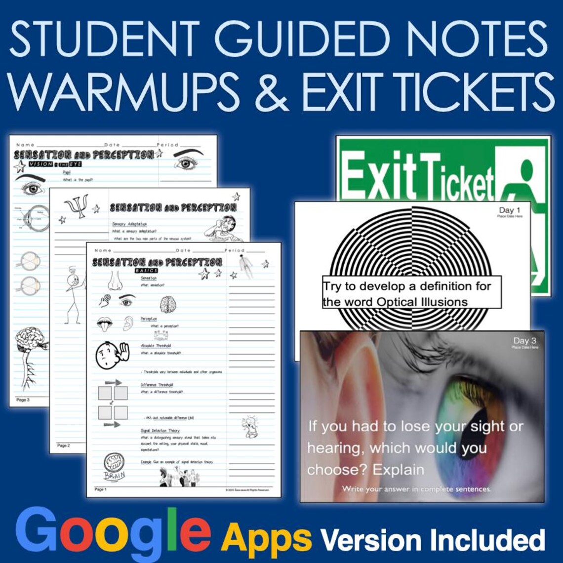 Sensation and Perception Unit: PPT, Worksheets, Guided Notes, Kahoot ...