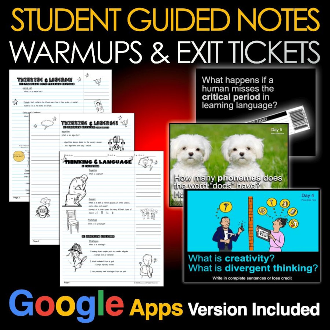 Psychology Thinking & Language Unit Ppts, Guided Notes, Worksheets ...