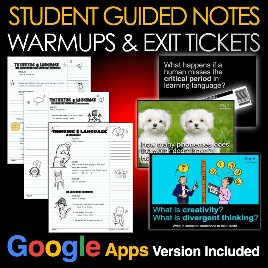 Psychology Thinking & Language Unit Ppts, Guided Notes, Worksheets ...