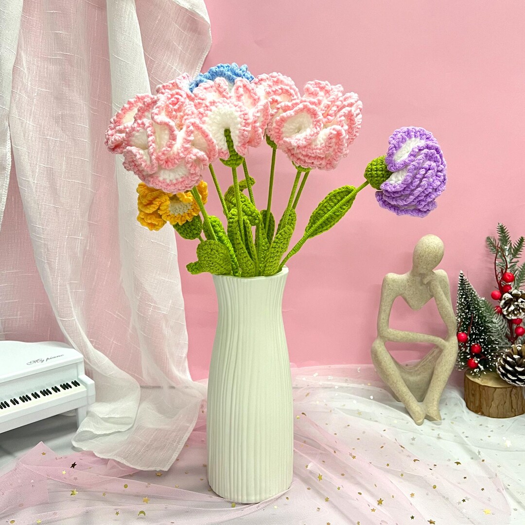 Handmade Crochet Carnation,knitted Flower Bouquet Finished Product ...