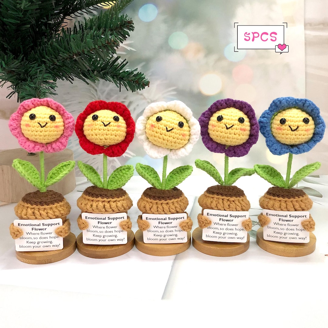 Cute Crochet Smiling Flower Plant,emotional Support,mental Health Gifts ...