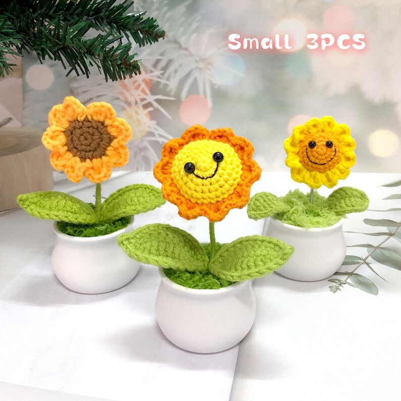 Crochet Smiling Sunflower Pot Plant, Handmade Desktop Decor - Etsy