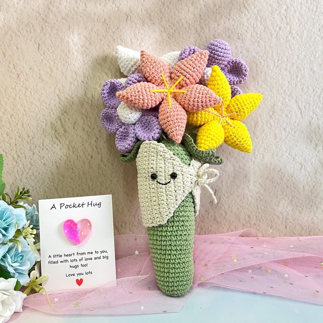 Crochet Jellycat Bouquet, Handheld Flower Plush Bouquet, Handmade Soft ...