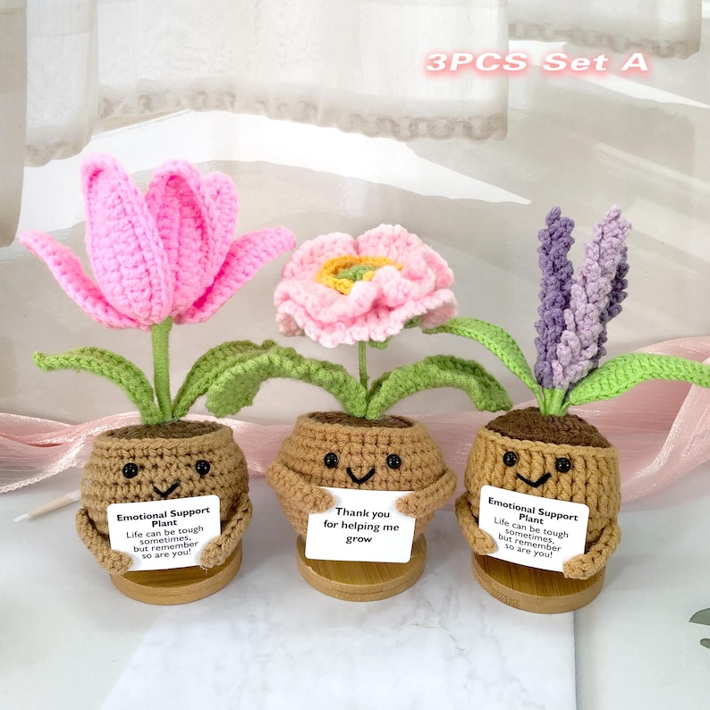 Crochet Opening Tulips/corn Poppy/lavender,crochet Flower Pot Plant,emotional Support,mental ...