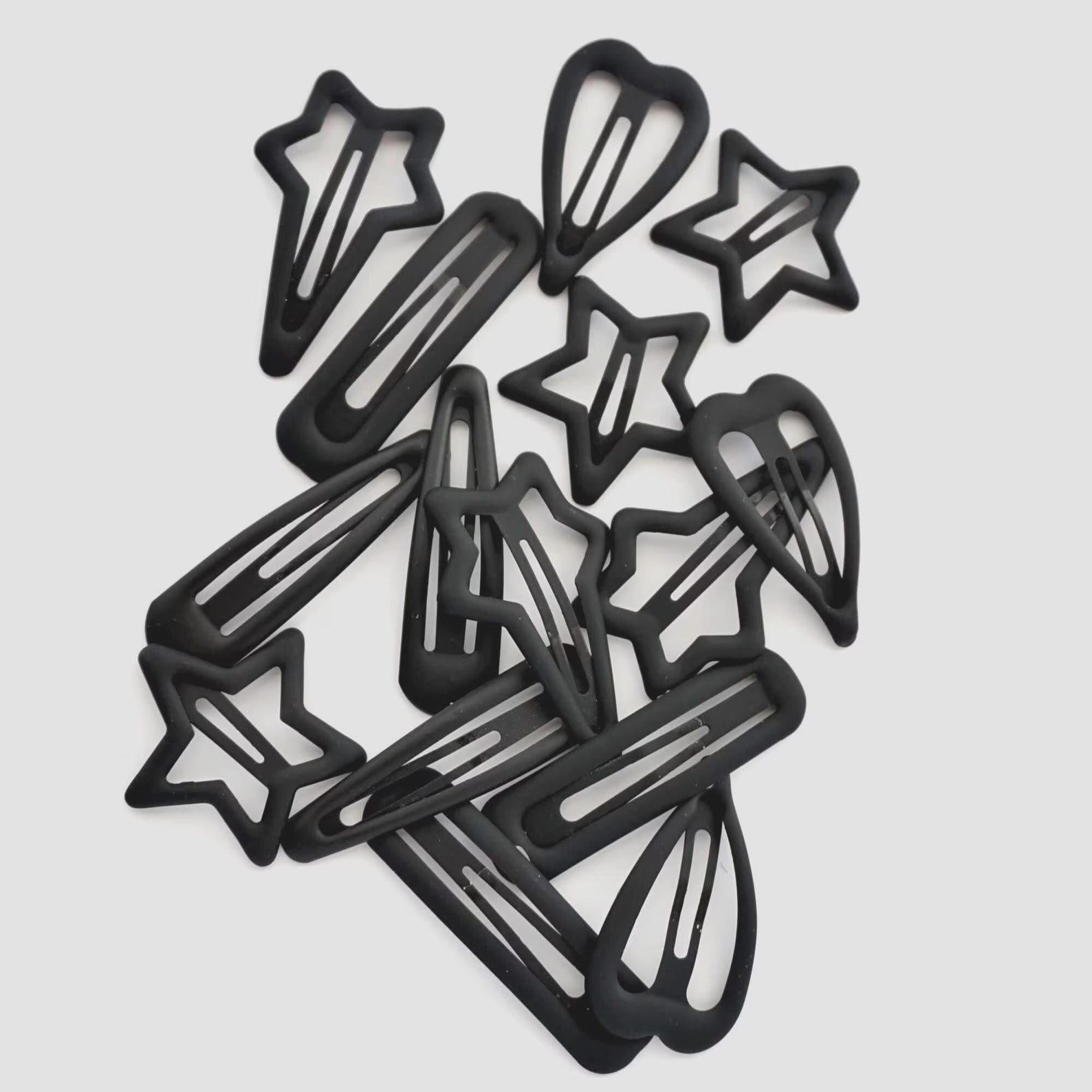 Y2K Glossy Black Hair Clips Set -15 Pieces of Five Different Shapes ...