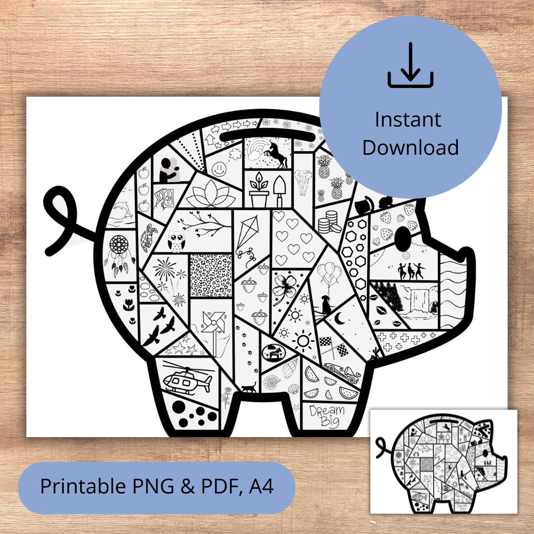 Savings Challenge / Coloring Page Piggy Bank [money Box, Save, Savings ...