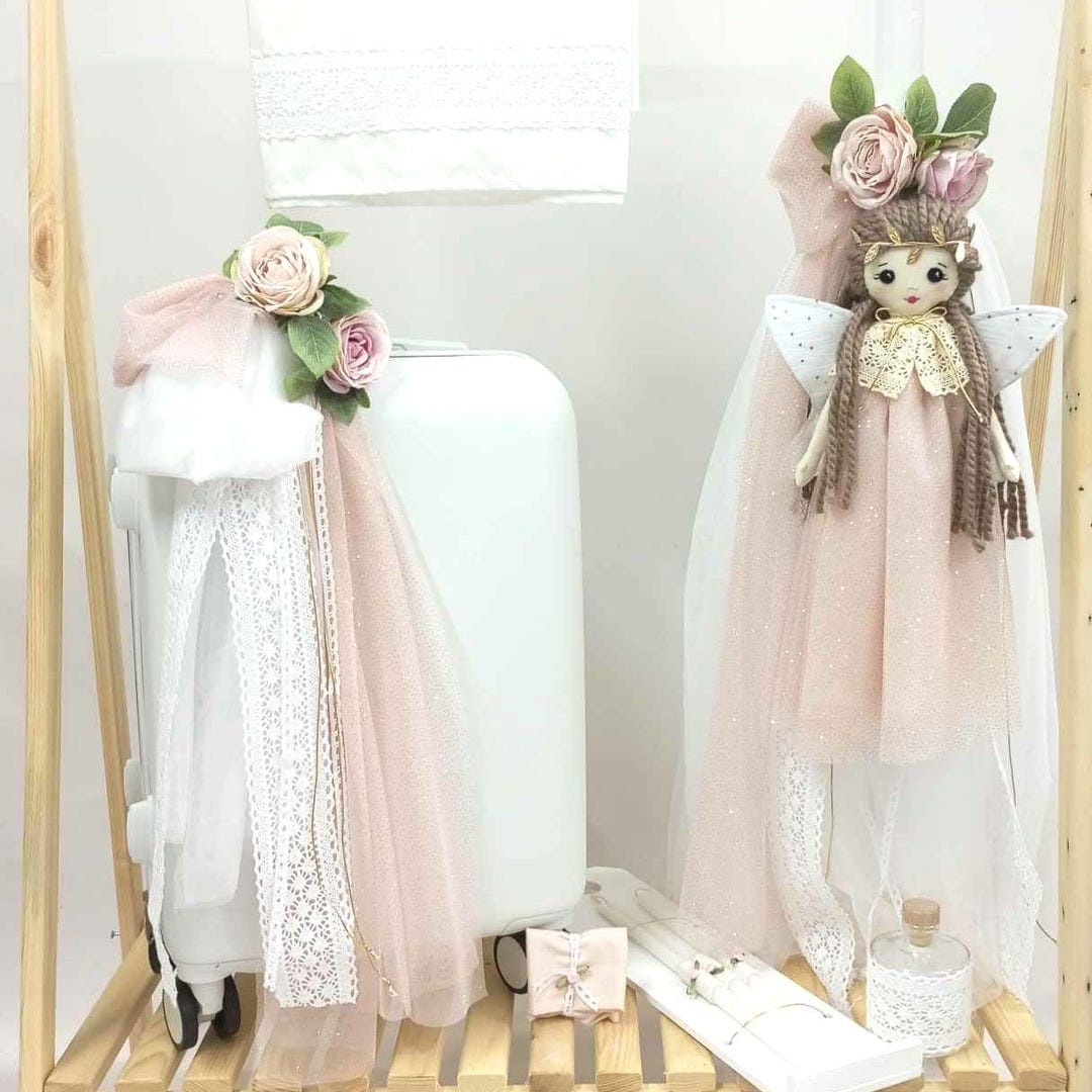 Greek Baptism Set Floral Keepsake Bag Candle Towel Set Baby Girl ...