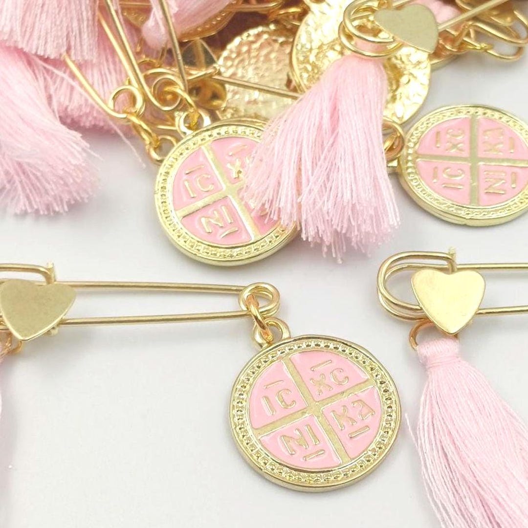 Safe Pins Baptism, Martyrika, Christening Gold Pink Enamel Byzantine Cross Witness Pins First ...
