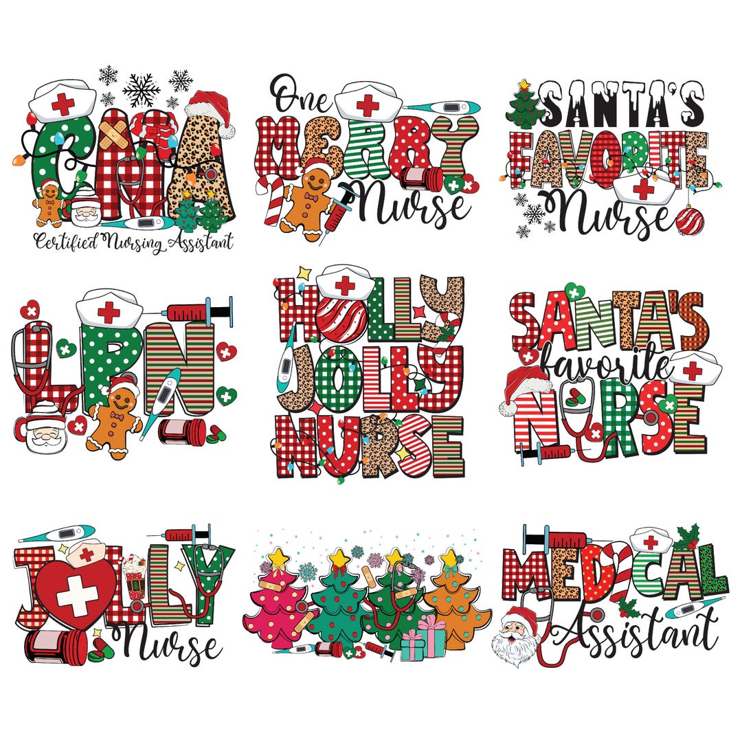 9 Png Bundle, Christmas Cute Nurse Bundle, Nurse Christmas Png Bundle ...