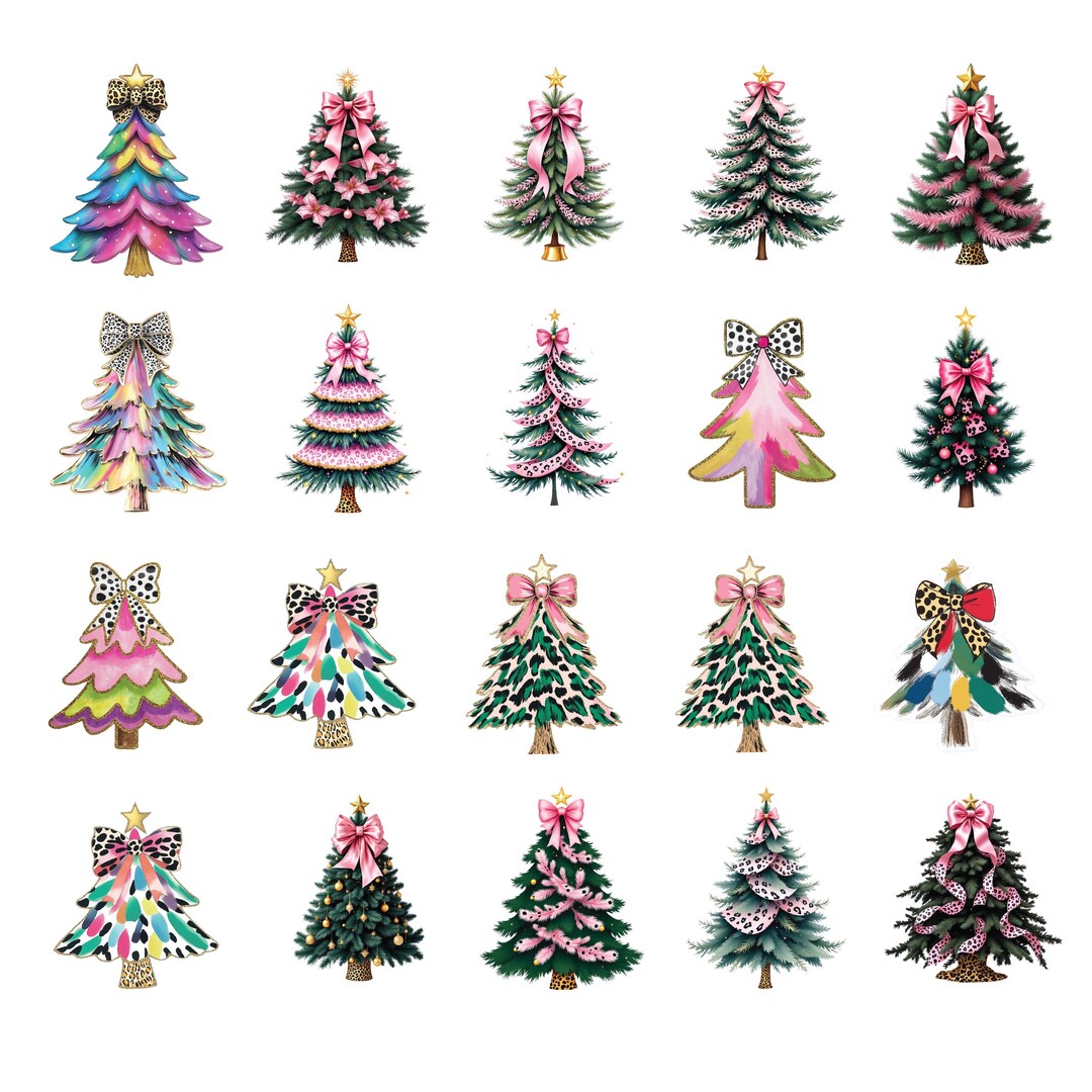 Girly Christmas Tree Bundle Png, Colorful Coquette Glitter Christmas ...