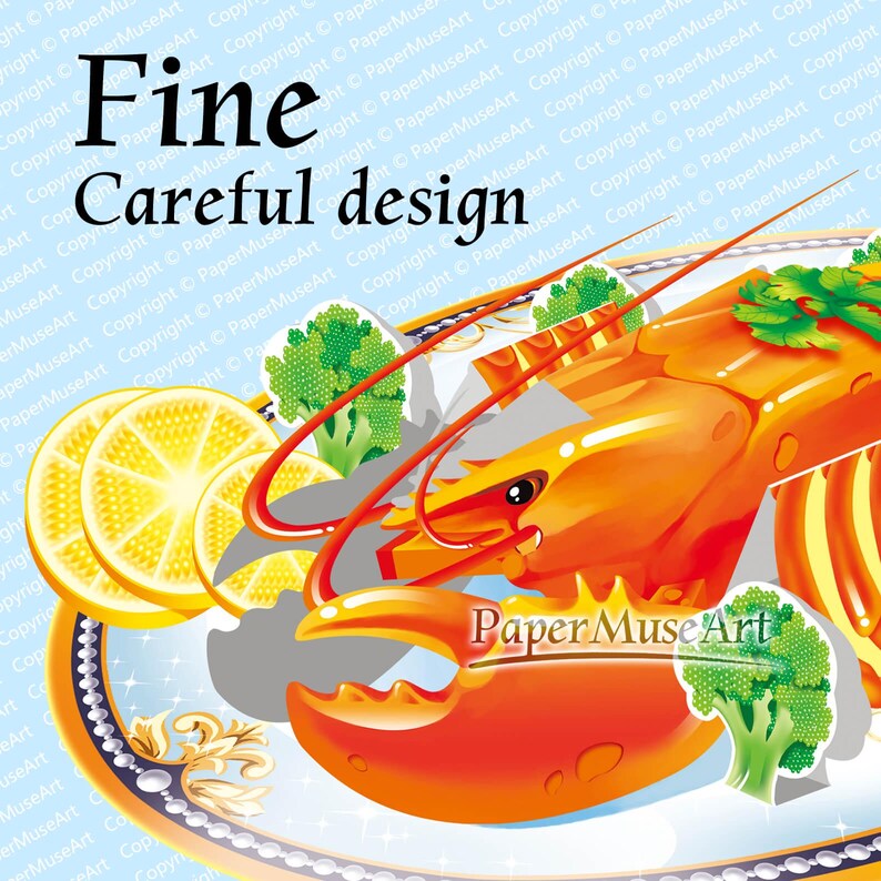 French Cuisine Paper Model, Food Models, Lobster, Escargot, Steak, DIY ...