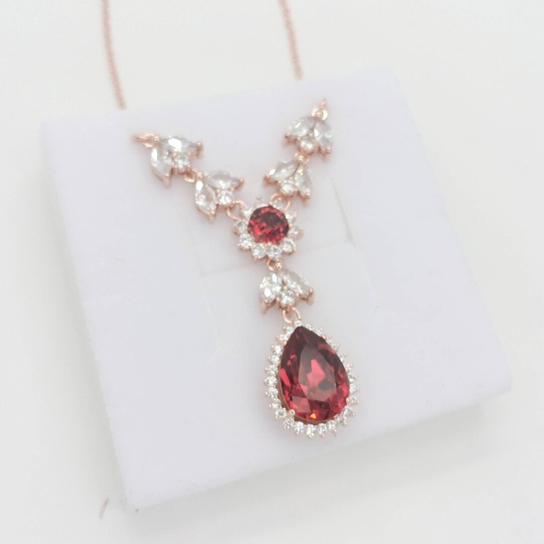 Red Crystal Necklace Ruby Red Necklace for Wedding Red Bridal Necklace ...