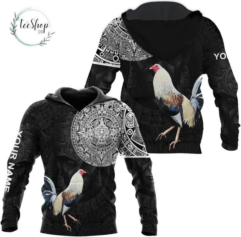 Personalized Aztec Hoodie Bold Rooster Design With Ancient Calendar for ...