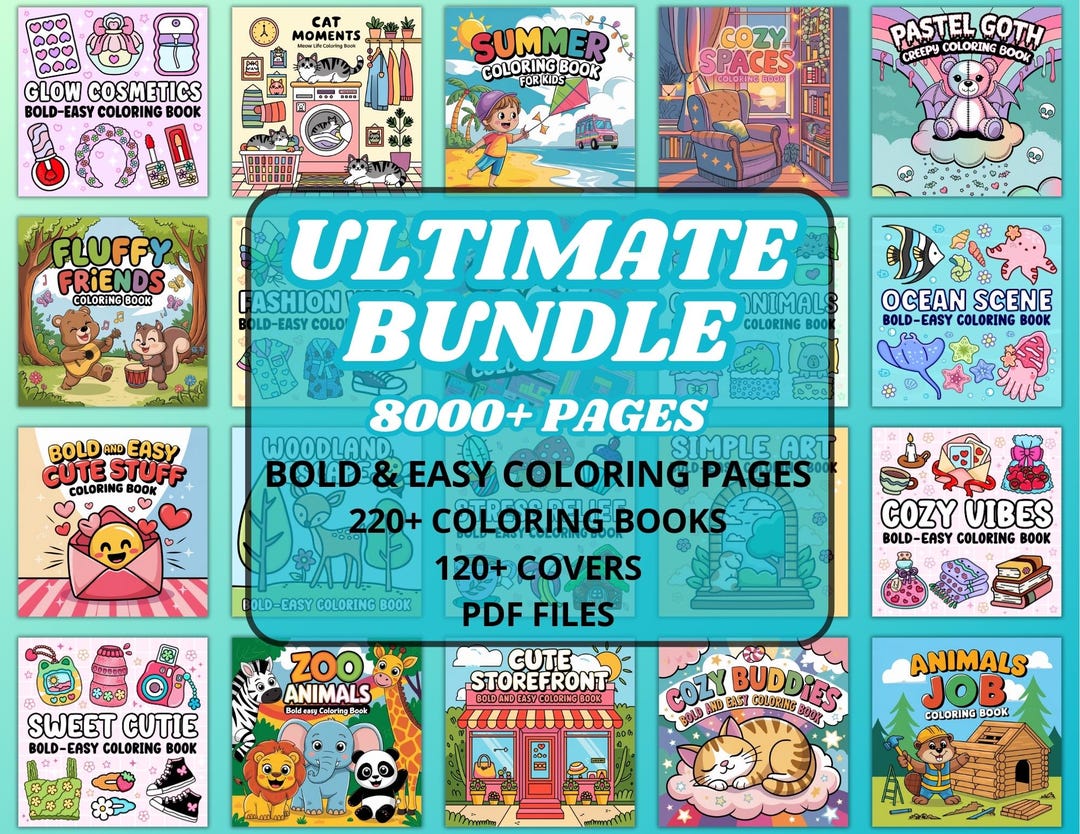 Ultimate Cute Bold & Easy Coloring Book Bundle | 8000+ Fun Printable ...