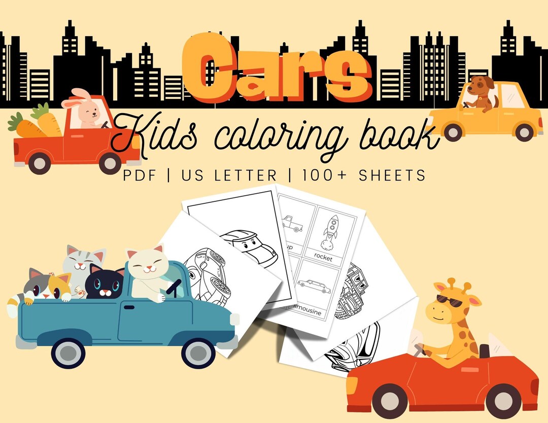 Kids Car Coloring Sheets With Vehicles | Montessori Transport Cards ...