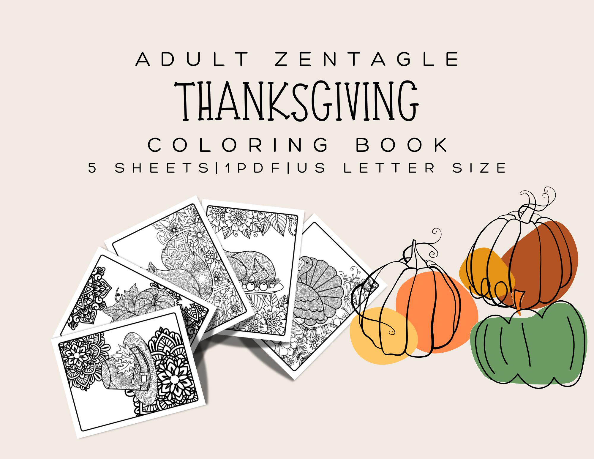 Zentangle Thanksgiving Adult Coloring Book Sheets Printable Zentangle ...