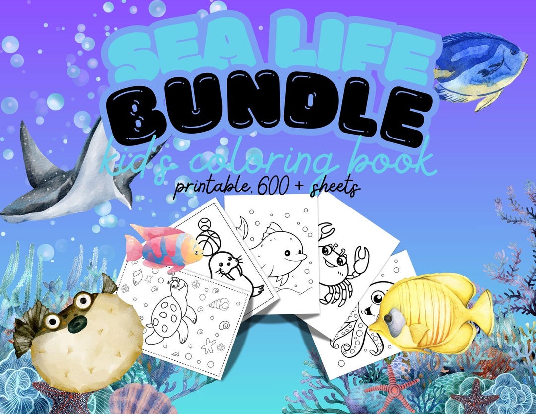 Sea Life Coloring Book Bundle: 600+ Pages Ocean Animals (PDF Files) - Etsy