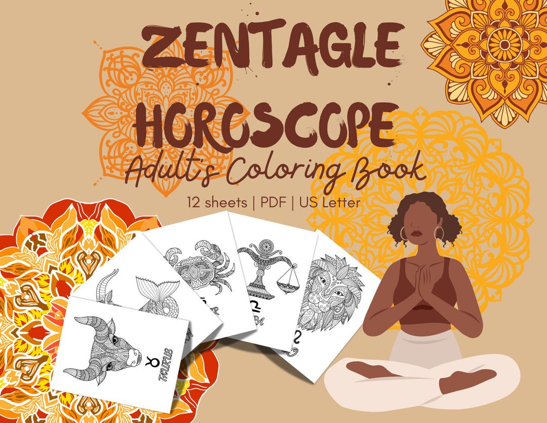 Zentangle Zodiac Sign Adult Coloring Book | Printable PDF Zodiac ...