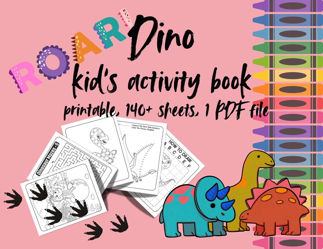 Dinosaur Activity and Coloring Book for Kids | Fun Dinosaur Mazes, Dot ...