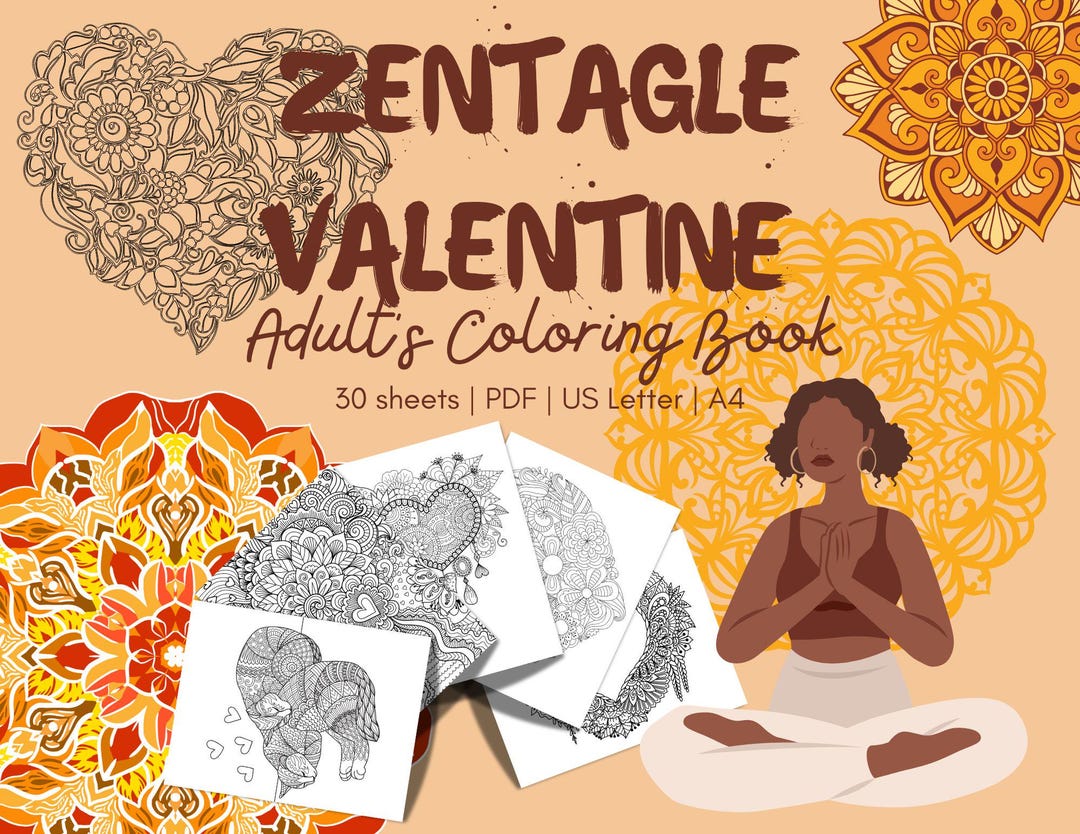 Valentine Mandala Zentangle US Letter and A4 Coloring Pages | Heart ...