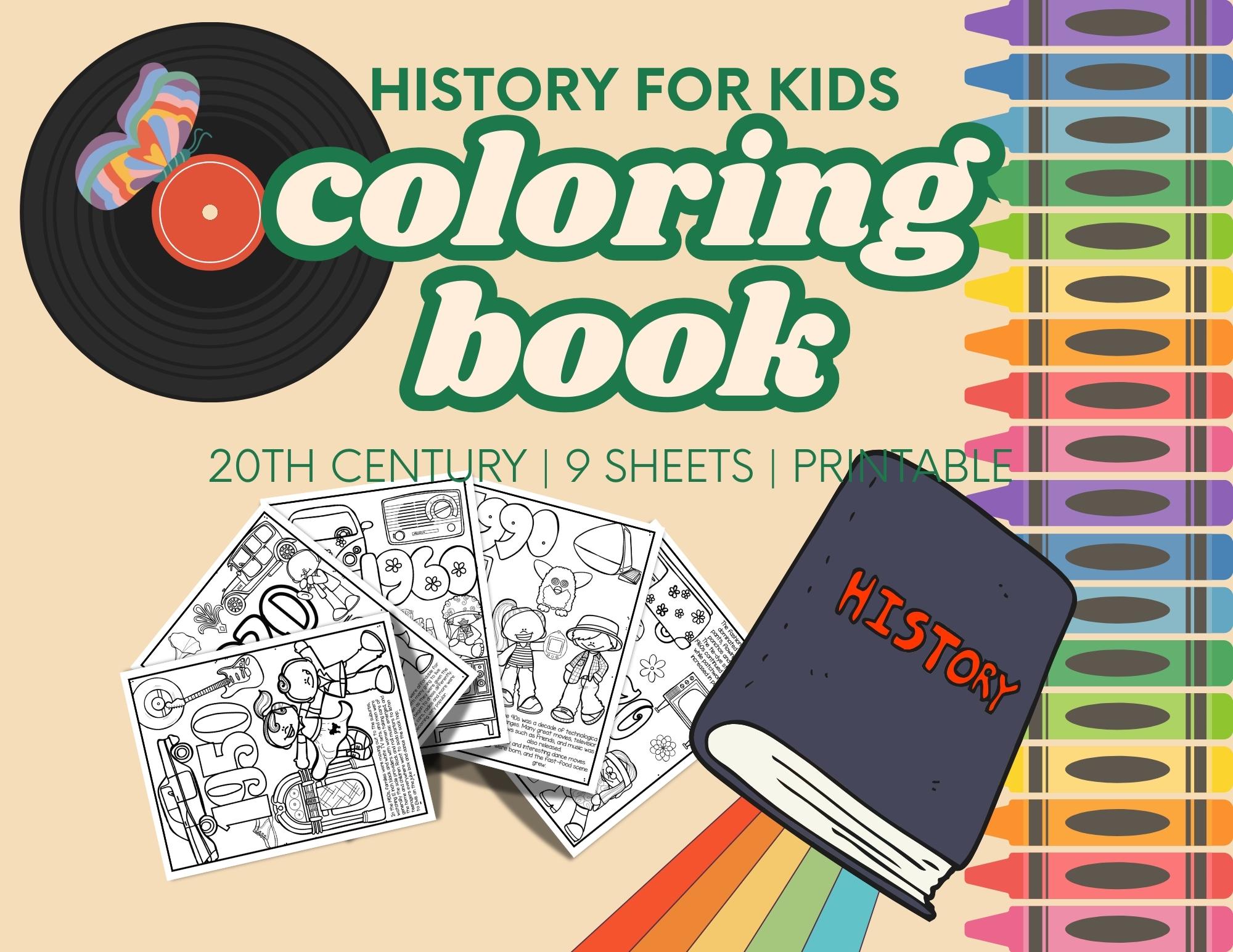 American History 20th Century Coloring Book | Educational Printable ...