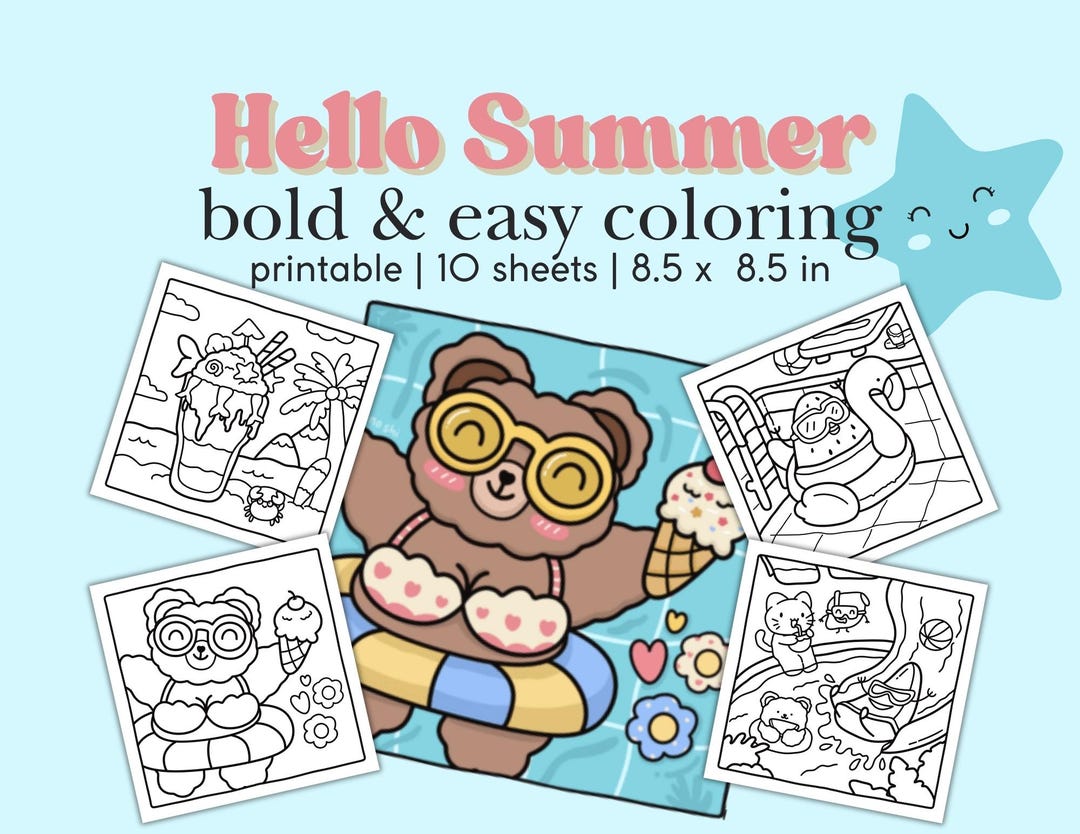 Bold and Easy Hello Summer Coloring Pages | Hand-drawn Printable Kids ...