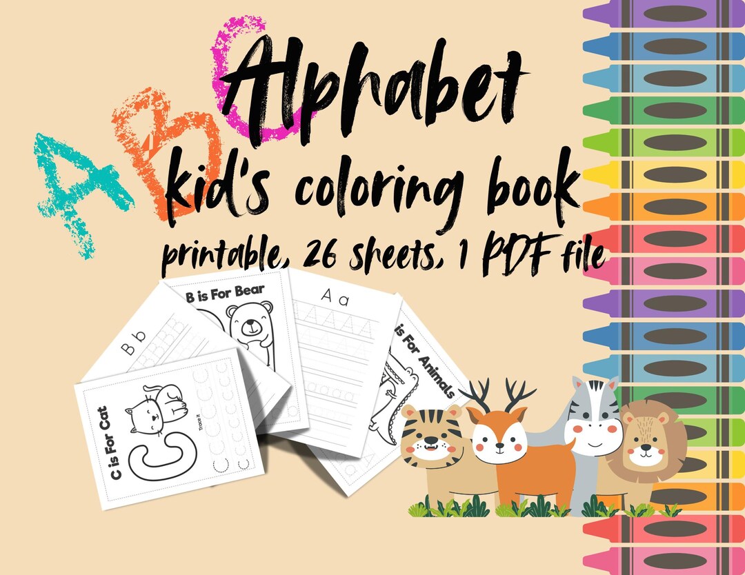ABC Animal Coloring Book: Preschool Tracing Activities (PDF Pattern) - Etsy