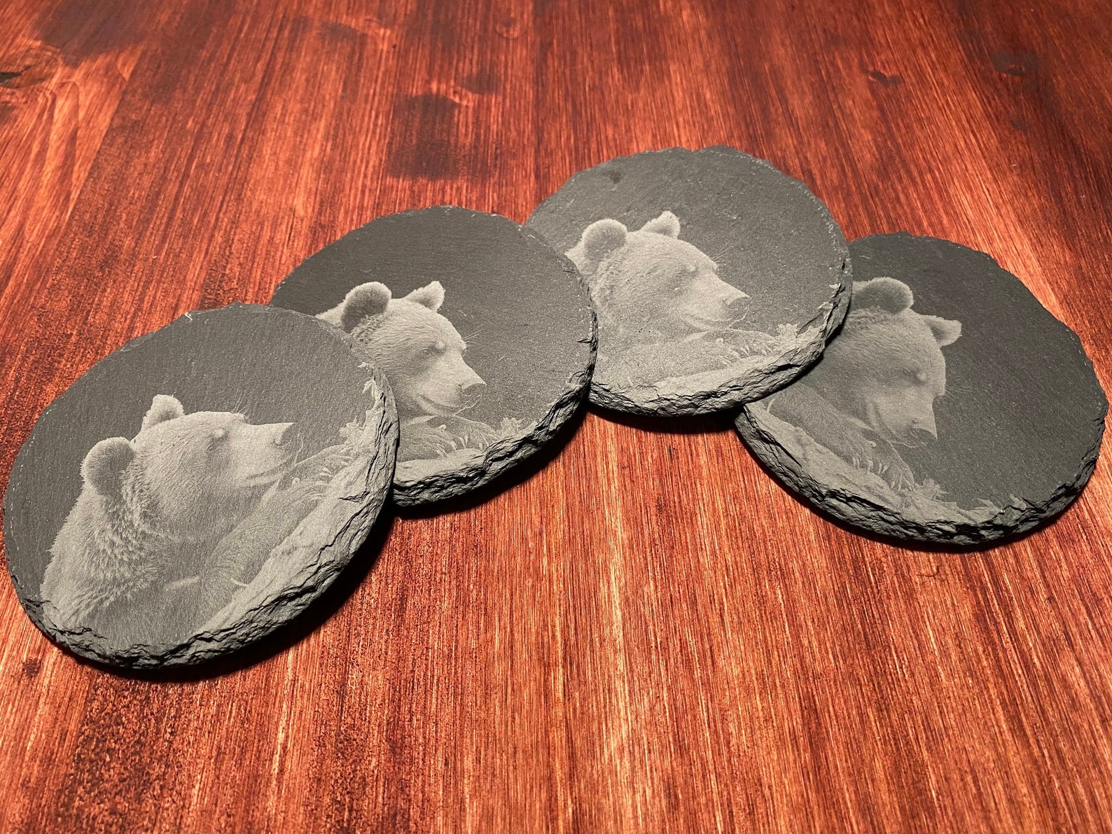 Bear at River Engraved on Slate Coaster 4pack - Etsy