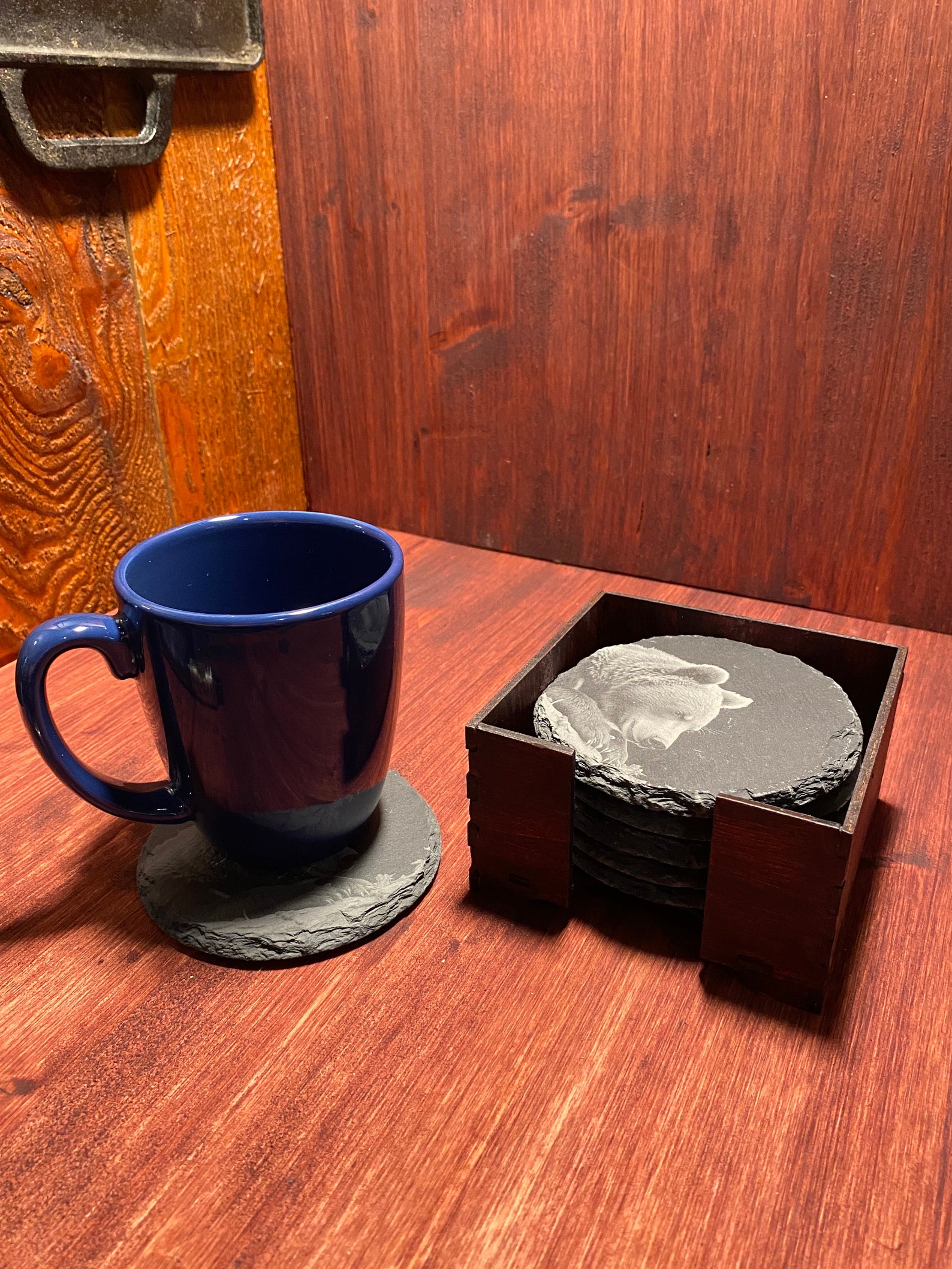 Bear at River Engraved on Slate Coaster 4pack - Etsy