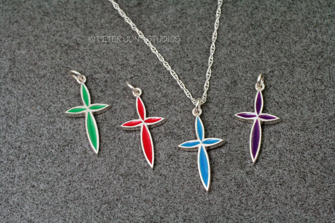 ENAMEL CROSS Necklace in Sterling Silver - Your Choice of Enamel Color ...