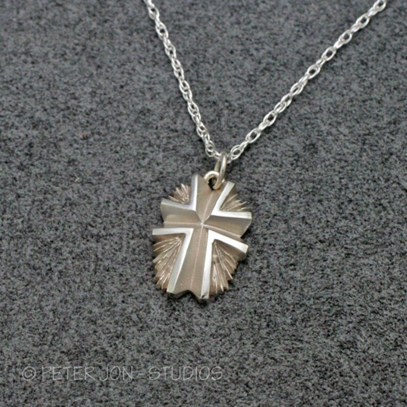 SUNBURST CROSS PENDANT, Handmade in Sterling Silver, Includes 18"-24 ...