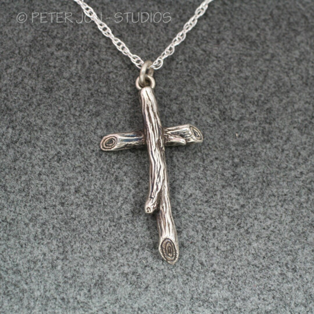 TWIG CROSS in Sterling Silver, Includes 18"-24" Neckchain, Branch Cross ...